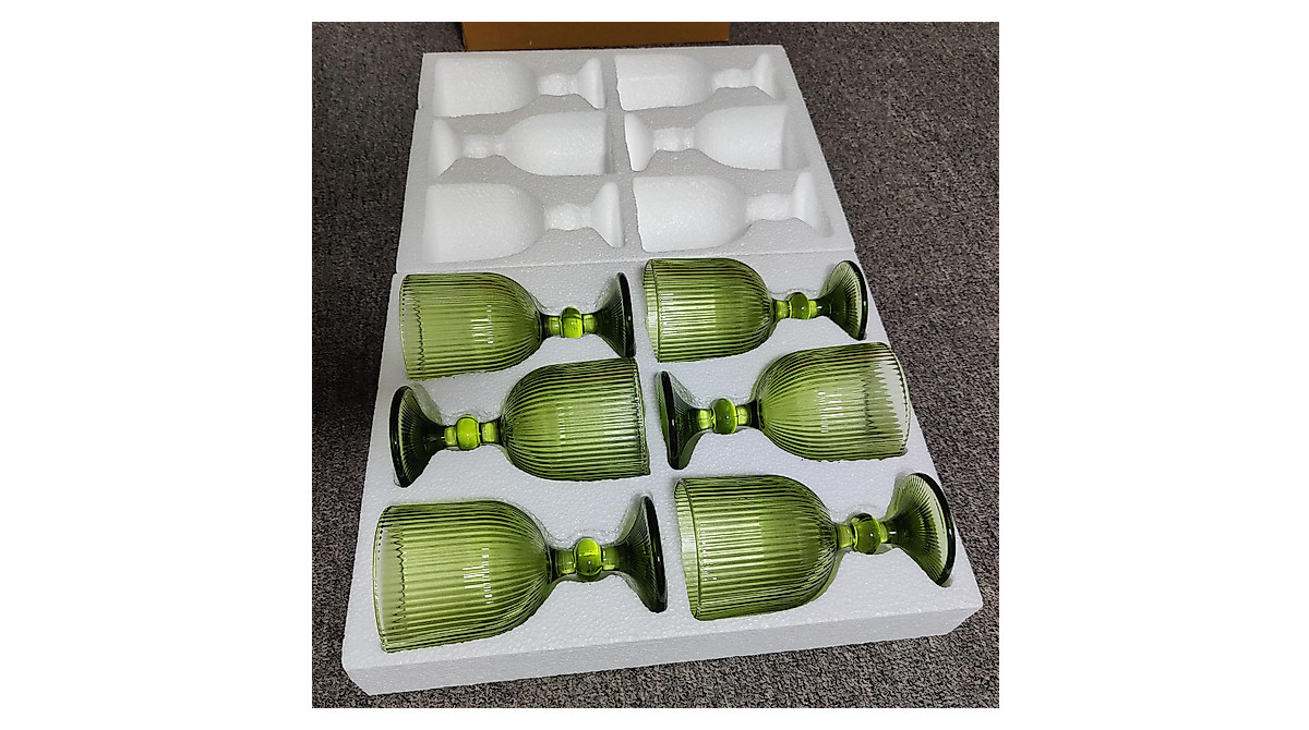 Taganov Green Wine Goblets Set - Elegant 6-Piece Glassware