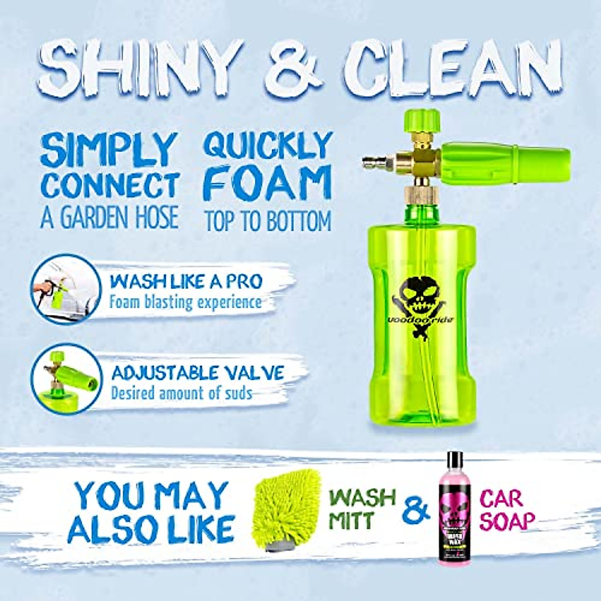 Pilot/Bully Voodoo Ride VR77FC Power Pressure Washer Foam Cannon Gun with Adjustable Sprayer and Soap Intake Valve for High Pressure Washing | 32oz Fluid Bottle, 1/4" Quick Connect, Soap Control Knob