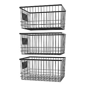 Oceanstar Metal Wire Organizer Bin Basket with Card Holder, Set of 3, Black, WBH1903