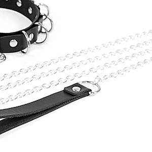 Daimay Leather Goth Choker Collar Circle Choker Necklace PU Punk Rock Collar Adjustable Size with Pulling Chain - Black with Rivet