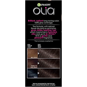 Garnier Olia Ammonia Free Permanent Hair Color, 100% Gray Coverage (Packaging May Vary), 4.0 Dark Brown Hair Dye, Pack of 1