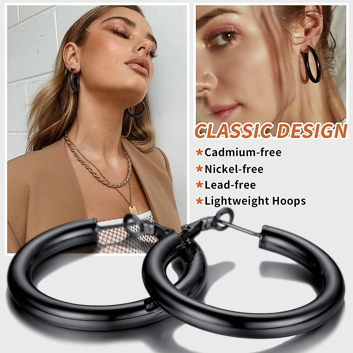 Hoop Earrings 40mm Diameter| Black Hoop Earrings Lightweight Hypoallergenic Earring Minimalist Jewelry