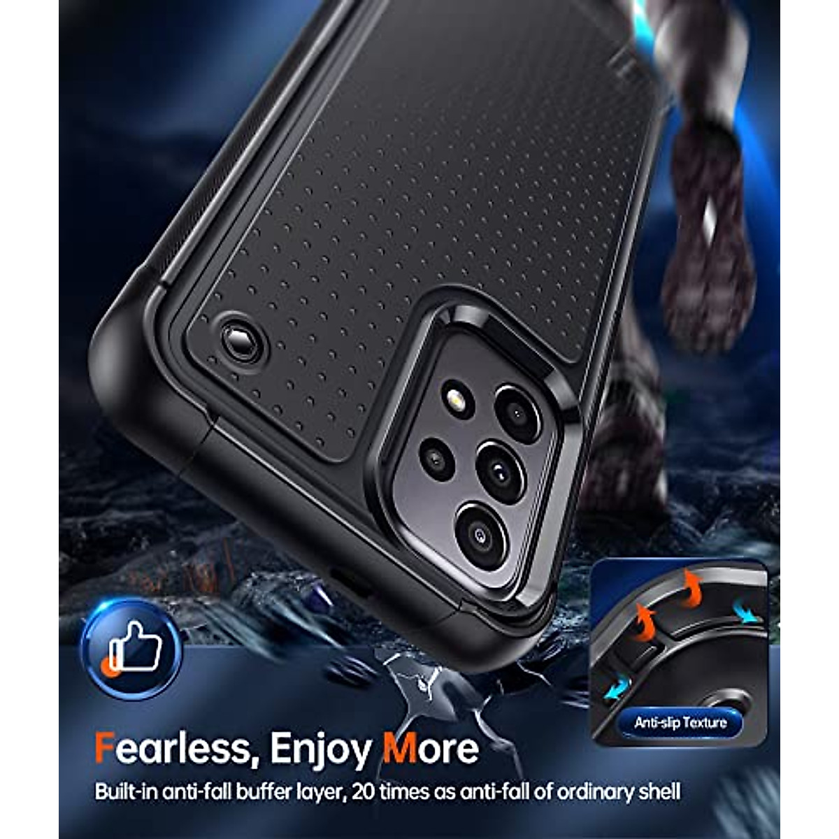 LeYi for Samsung Galaxy A13-5G Case: Samsung [A32] [A23] [A04S] Case with 2 Pack Tempered Glass Screen Protectors, Heavy Duty Shockproof Hard PC Textured Back Phone Case for Women Men, Black