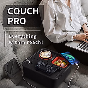 Zigtiger Cup Holder Tray with Wireless Power Bank, Couch Tray Couch Caddy with Cup Holder Sofa Drink Snack Caddy, Couch Organizer, Self Balancing Console for Sofa, Couch, Bed, Car, Beach, Video, Game