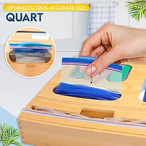 Wooden Ziplock Bag Organizer For drawer - Comes With Adjustable Foil or Plastic Wrap Dispenser With Cutter For Kitchen Drawer Organization and Storage - Zip Lock Bag Organizer Use in 1 or 2 Places