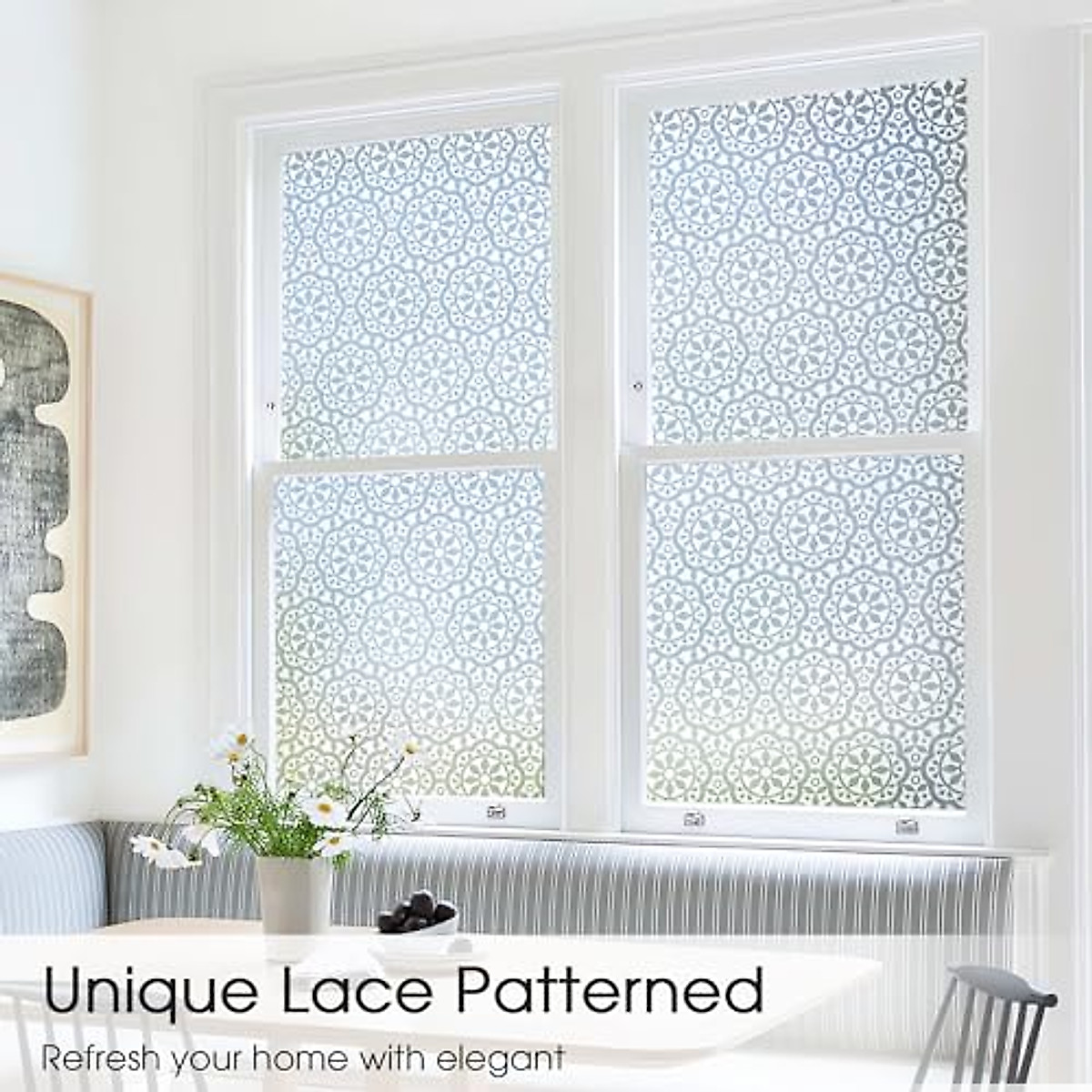 Coavas Window Privacy Film Static Cling, Non-Adhesive Removable Privacy Window Film, Frosted Glass UV Blocking Window Tint for Home, Office, Bathroom (White Lace 23.6 x 78.7 in)