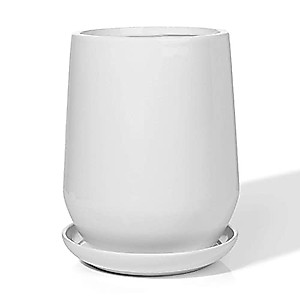 POTEY White Planter Pots for Plants Indoor - 5.3 Inch Glazed Ceramic Plant Pot with Drainage Hole & Saucer for Plants Home Decor 050301, Plants NOT Included
