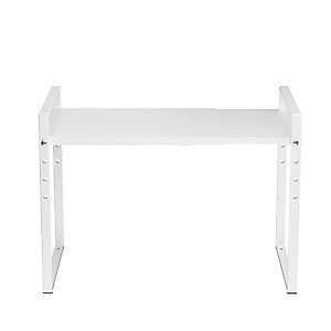 iPEGTOP Extendable Microwave Oven Rack, Adjustable Height Microwave/Toaster Shelf Heavy Duty Metal Pantry Shelf Space Riser Stand Organizer for Kitchen Counter Top Organization, White