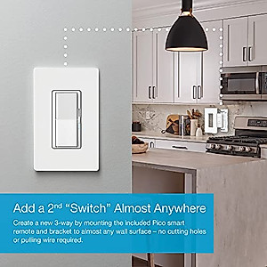 Lutron Diva Smart Dimmer Switch Starter Kit for Caséta Smart Lighting, with Smart Hub, Pico Remote, and Pedestal | No Neutral Wire Required | DVRF-BDG-1DP-A
