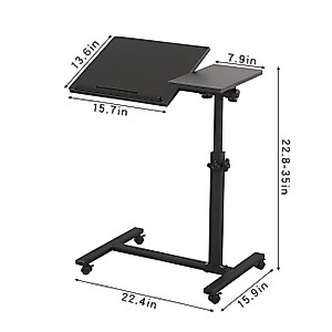 TigerDad Overbed Bedside Desk Mobile Rolling Laptop Stand Tilting Overbed Table with Wheels Height Adjustable Tray Table for Laptop Bed Sofa Side Table (Black)