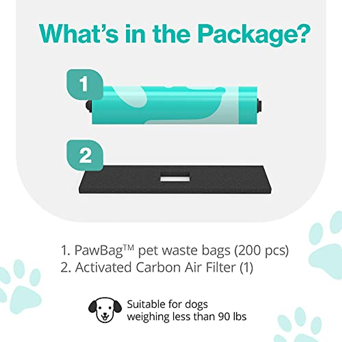 PawPail Dog Poop Bags and Air Filter Duo, Durable Leakproof & Long-Lasting Plastic Poop Bags For trash Can, 200 Piece Standard Poop Bag Roll and 1 Activated Carbon Filter