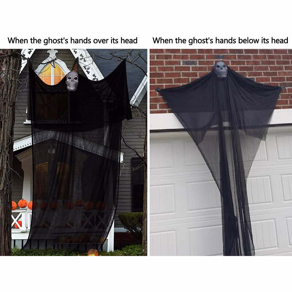 Moon Boat 13.94ft Halloween Ghost Hanging Activated Decorations with LED Light-up Purple Eyes&Voice, Scary Creepy Indoor Outdoor Decor(Batteries Not Included)