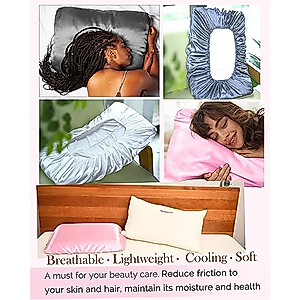 Yanideer Satin Pillowcase for Hair & Skin Travel Elastic Band Cooling Satin Pillowcases - Satin Pillow Case Cover Pillow Cases Standard Size Queen, Grey