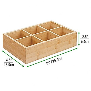 mDesign Bamboo Tea & Food Storage Organizer Container Box - Wooden Holder Case for Tea Bags, Coffee, Snacks, Sugar, Sweeteners, and Small Packets - Echo Collection - Natural Wood