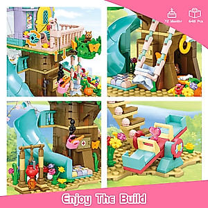 QLT Tree House Building Set with Light Kit - Compatible with Lego Flowers Friends Friendship Treehouse Building Kit, Creative Forest Toy with a House Construction Set Gift for Kids(648PCS)