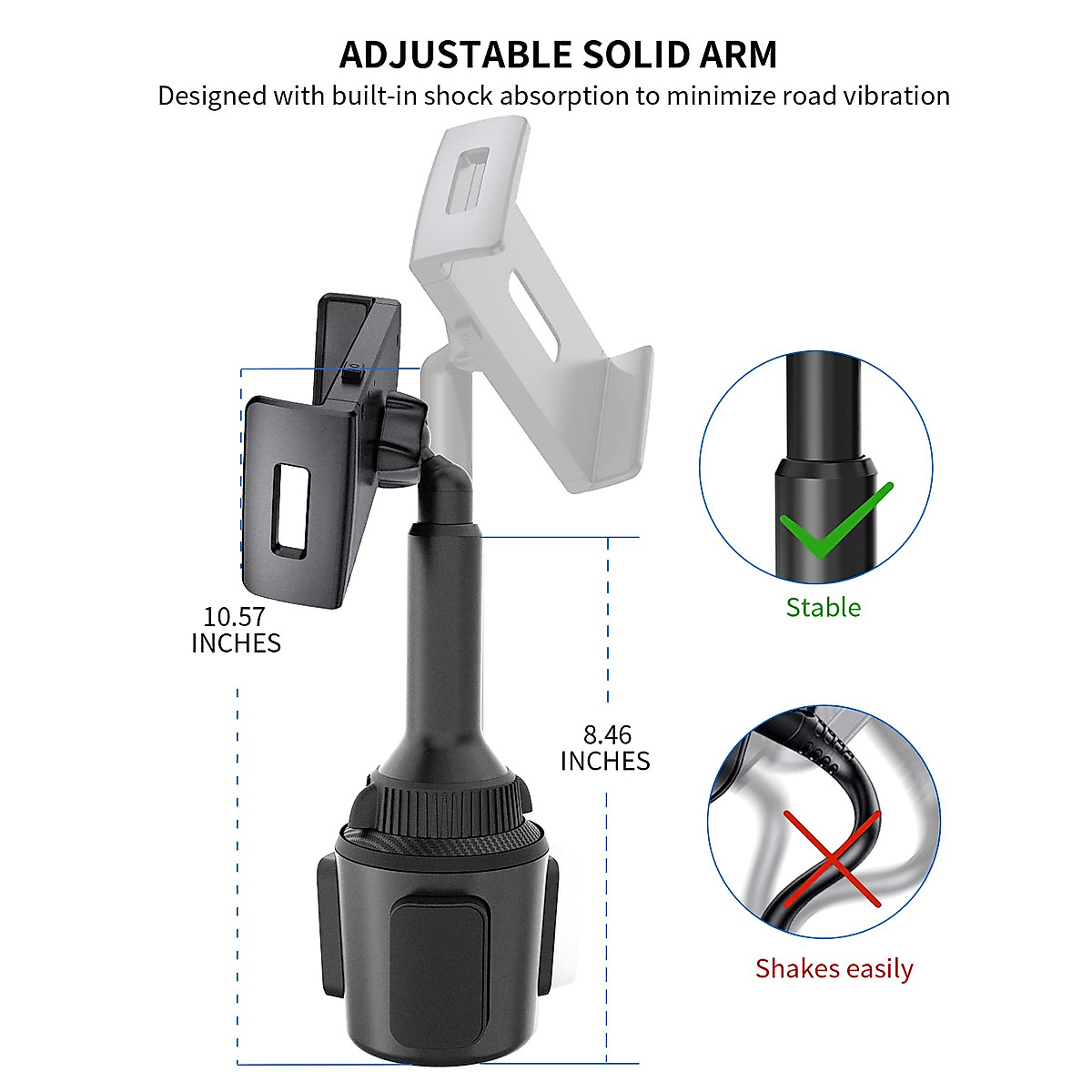 APPS2Car Tablet Holder for Car, Car Tablet Mount with Adjustable Clamp (Up to 8.3"), 10.57" Height Adjustable iPad Holder for 4.3"-11" Cell Phones & Tablets, Perfect Travel Companion