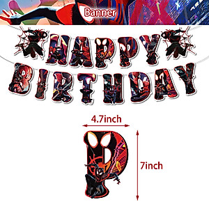 Miles Morales Birthday Decorations Cartoon Spider Party Decorations Banner and Hanging Swirls for Kid, Boys and Girls Black Spider Happy Birthday Banners