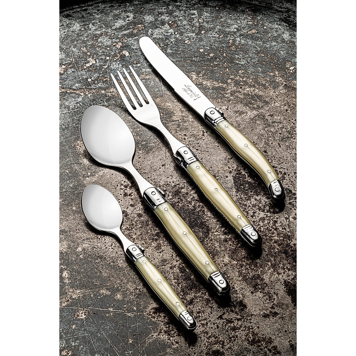 Laguiole Style de Vie flatware, cutlery set, Premium Line, 24 pieces, mother of pearl color