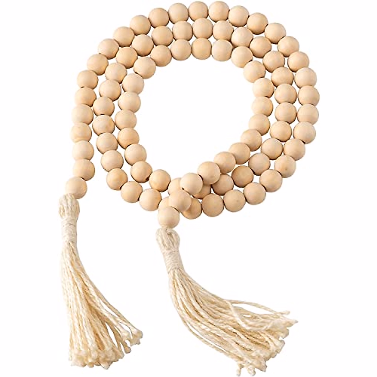 MEETYAMOR Wooden Beads, 58 Inch Farmhouse Wood Beads Garland for Boho Decor with Tassels, Christmas Garlands Rustic Country Decor for Coffee Table, Home, Living Room, Bedroom