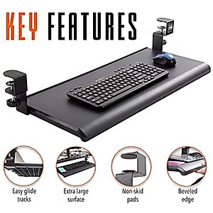 Stand Steady Easy Clamp-On Keyboard Tray - Extra Large Size - No Need to Screw Into Desk! Slides Under Desk - Easy 5 Min Assembly - Great for Home or Office!