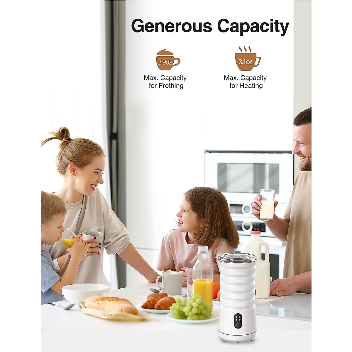 Milk Frother and Steamer, 4-in-1 Milk Frother for Coffee Electric Double Wall, Hot & Cold Foam Milk Heater with Strix Temperature Controls, Auto Shut-Off, for Cappuccino, Coffee, Macchiato (white)