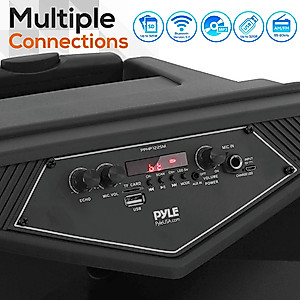 PYLE Portable Bluetooth PA Speaker System - 1200W Outdoor Bluetooth Speaker Portable PA System w/ Microphone In, Party Lights, MP3/USB SD Card Reader FM Radio, Rolling Wheels - Mic, Remote PPHP152SM