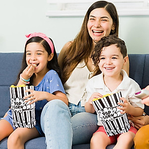 Whaline 200Pcs Movie Night Paper Popcorn Bags 2 oz Black and White Stripe Flat Bottom Popcorn Container Grease Resistant Large Sleeve Popcorn Bucket Disposable for Retro Movie Themed Party Carnival