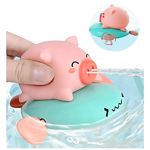 BARTIDO Baby Bath Toys, Kids Bath Toys for Toddlers 1-3, Mold Free Wind Up Pull & Go Pool Swimming Animals Fish& Pig Whale Water Spray Bathtub Squirter Toys for Kids Toddlers Boys Girls Age 2-4