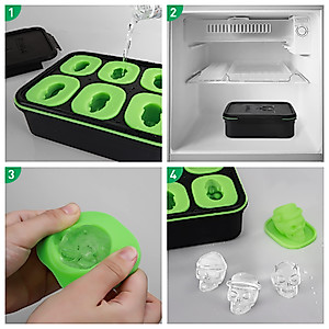 Readaeer Silicone Skull Molds, 3D Skull Ice Cube Mold, Large Skull Mold for Resin, Ice, Chocolate, Candle, Soap Making Black