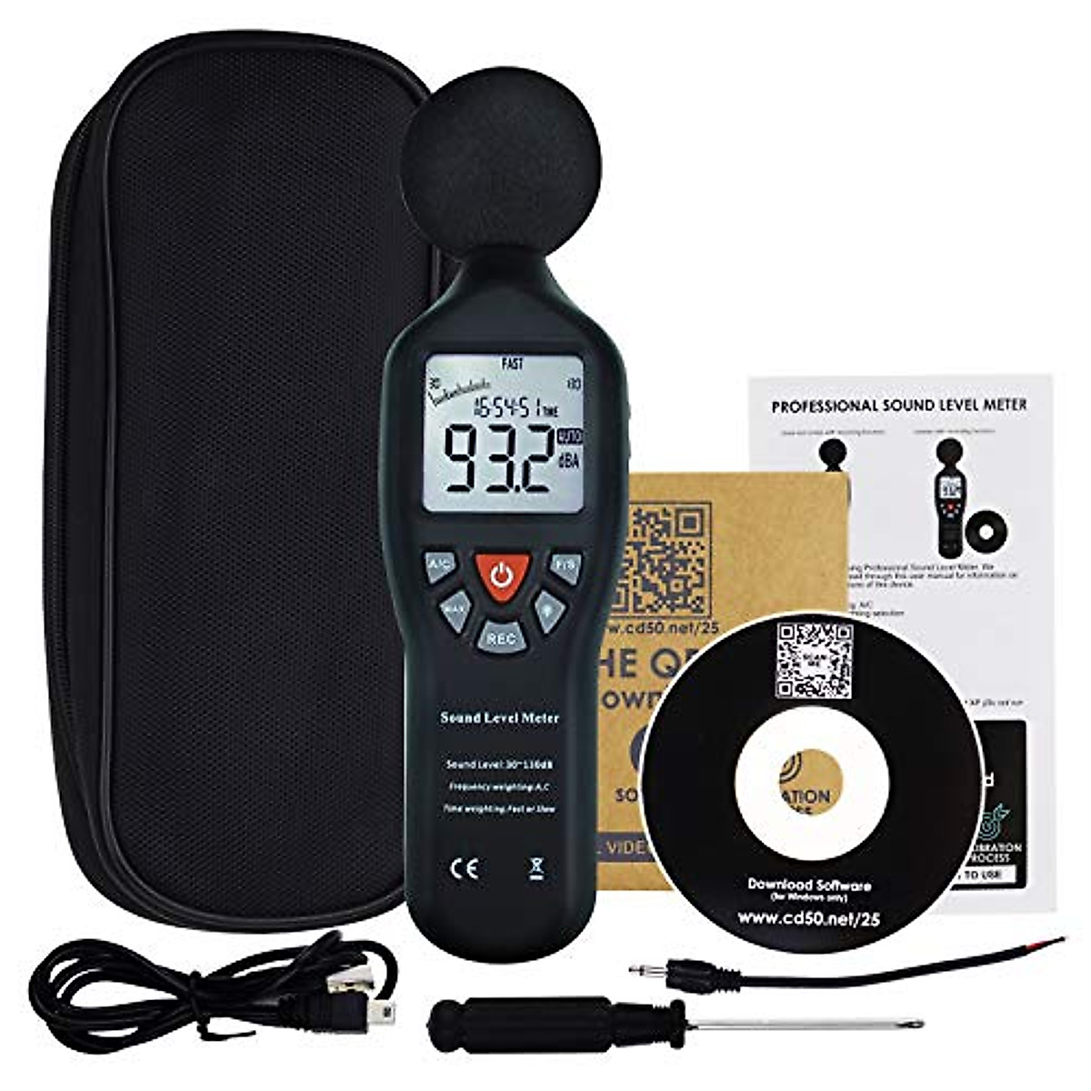Decibel Meter Digital Sound Level Meter with Data Record Function 30-130dB Range High Accuracy db Meter with LCD Backlight Time Display