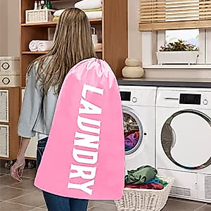 Nidoul 2 Pack XL Laundry Bags, Drawstring Closure Dirty Clothes Bag Organizer, Heavy Duty Large Laundry Bag, Durable Rip-Stop Bags for Camp Travel, Machine Washable 24" x 36" (Light Pink Blue)