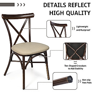 LUCKYERMORE Heavy Duty Aluminum Dining Chair Set of 2, Commercial Stackable Chairs with Sand Beige Soft Cushion, 400 LBS Capacity, for Kitchen, Restaurant, Dining Room, X Back