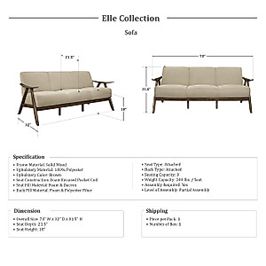 Lexicon Elle Fabric Sofa, Beige