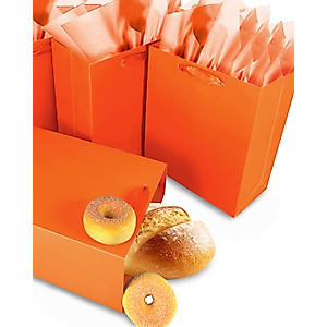 Gcardist Bright Orange Gift Bags with Tissue Paper for Wedding, Birthday, Party Supplies-7.9"x4.3"x9.6" Medium Size Cardboard Gift Bags（5pcs Bags +10pcs Tissue Paper ）