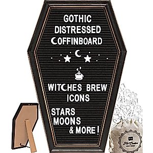 Coffin Black Felt Letter Board Gothic Room Home Wall Decor - Halloween Goth Coffin Shelf Decor Spooky Aesthetic Message Board Sign (Large Black Single)