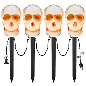 C7 Halloween Skull Pathway Stake Lights, 7 Ft Halloween Pathway String Lights with 4 C7 Bulbs, Stake, Halloween Decorations Driveway Markers Lights for Outdoor Holiday Garden Walkway Party Lighting