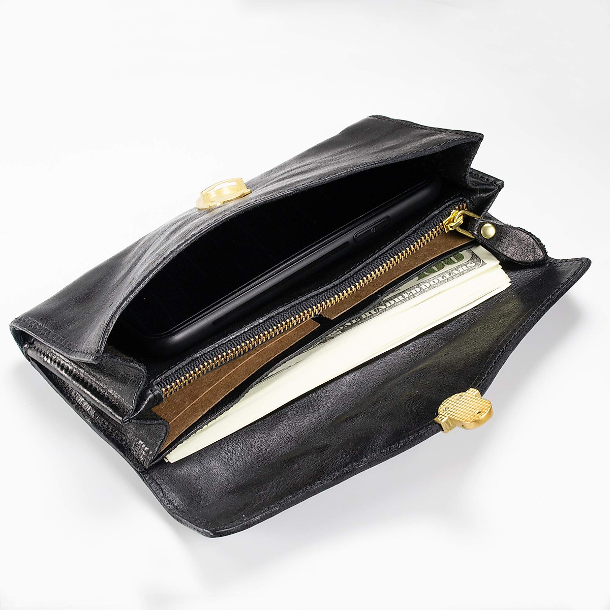 Ancicraft Womens Wallet Leather Purse Fashion For Women Phone Cards with Vintage Clasp Coin Pocket (Black)