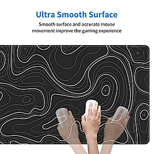 Topographic Contour XL Gaming Mouse Pad Extended Long Large Mousepad with Stitched Edges Laptop Desk Pad Computer Keyboard PC Mouse Mat Nonslip Rubber Base for Company Office Gamer