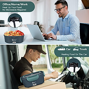 Benooa Electric Heating Lunch Box,3 in 1 Heated Lunch Box for Adults,60W 12/24/110V Leakproof Portable Food Warmer Heater for Car Truck Office Home With Sauce Box & Bag