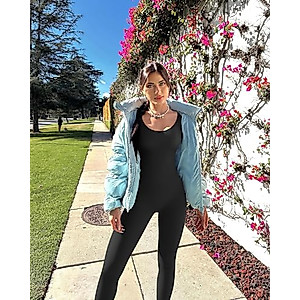 OQQ Women's Yoga Ribbed One Piece Workout Short Sleeve Top Exercise JumpSuit, Black, Small