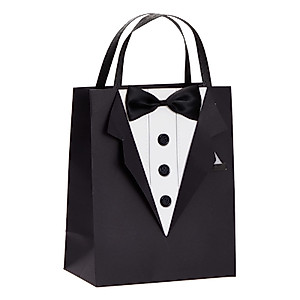 Tuxedo Gift Bag Set for Wedding Groomsman, Bachelor Party Favors (Black, 6 Pack)