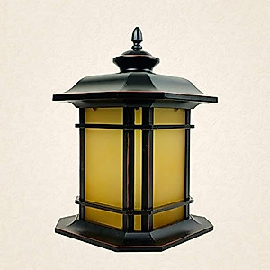 MODEBHD Aluminum Waterproof Antique 1-Light Outdoor Garden Post Light Lawn Lighting Fixture, Vintage Patio Pillar Lamps with One E27 Base, Cast Housing, Glass Panels Pillar Lights
