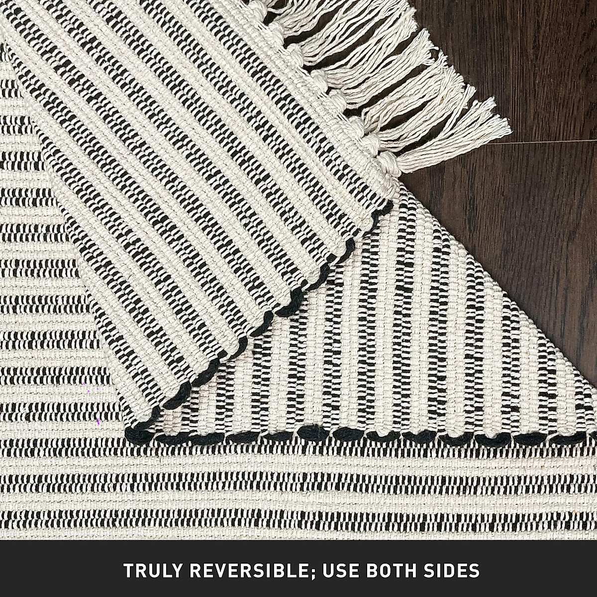 Chardin home Black & Ivory Providence Throw Rug 2x3 feet |Hand Woven Farmhouse Rug | Great in Kitchens entryways doormats Bathrooms Meditation Mat | Machine Washable & Reversible Cotton Rug