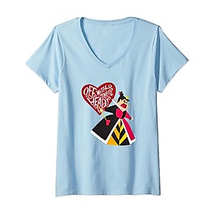 Womens Alice in Wonderland Queen of Hearts Off with Their Heads V-Neck T-Shirt