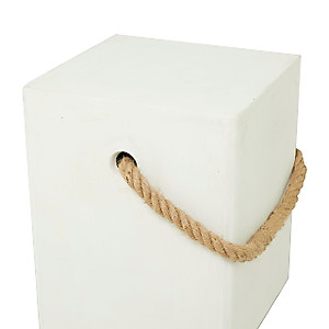 Deco 79 Magnesium Oxide Lightweight Outdoor Accent Table with Rope Handle, 15" x 15" x 18", White