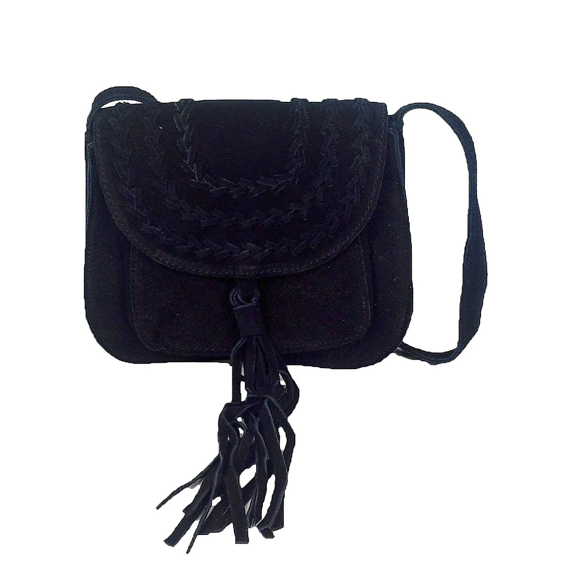 Culture Riot Isabella Suede Fringe Tassel Small Crossbody Bag, Black