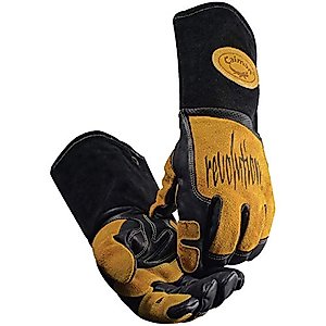Caiman Premium Top Grain Cowhide Leather MIG/Stick Welder's Glove with Flame Resistant Fleece, Laminated Foam Insulation, Cool-Design, Tuff-Steer, Kevlar, Black/Gold, X-Large (1832-6)