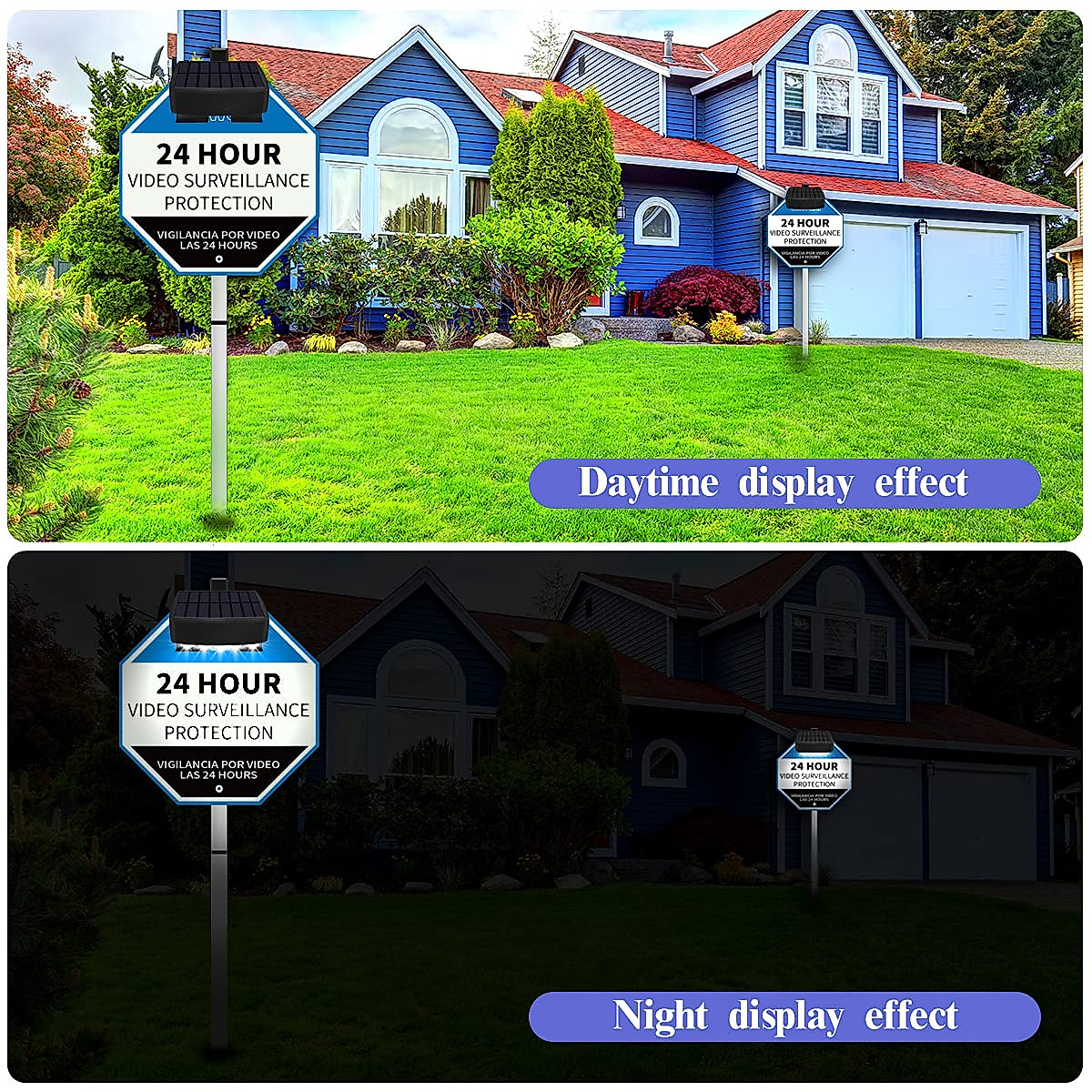 OOSSXX Solar Power Deck LED Light Clip-On Yard Security Sign Spotlight (Large Capacity Battery, Max14 Hours Working)