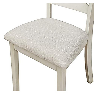 OSP Home Furnishings West Lake Dining Table Set, 7-Piece, Antique Tobacco Finish Top and Cream Base with Linen Fabric