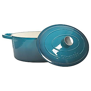 Crock-Pot Artisan Oval Enameled Cast Iron Dutch Oven, 7-Quart, Teal Ombre & Crock Pot Artisan 8 Inch Enameled Cast Iron Round Skillet, Teal Ombre